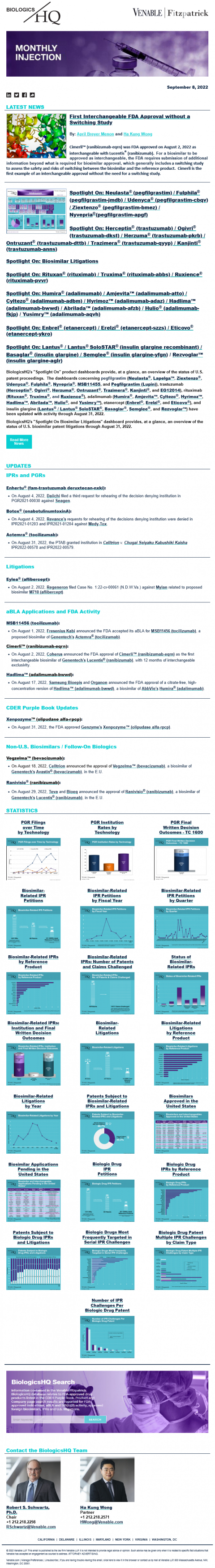 Venable's BiologicsHQ Monthly Injection - August 2022 — Venable's ...