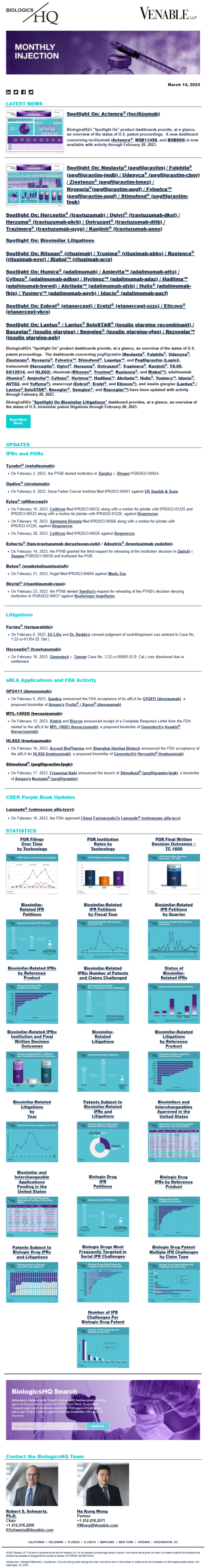 Venable's BiologicsHQ Monthly Injection - February 2023 — Venable's ...